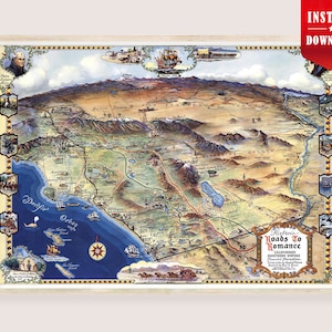 Southern California Map Print Digital - Pictorial Map LA Download ...