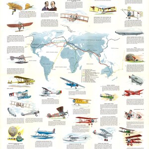 Aviation Poster Vintage Print World of Flight - Famous Flights Air ...