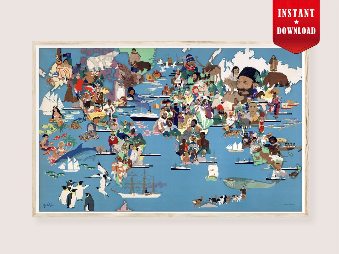 World Nations Map of People - Nursery World Map Art Kids Room, Kids ...