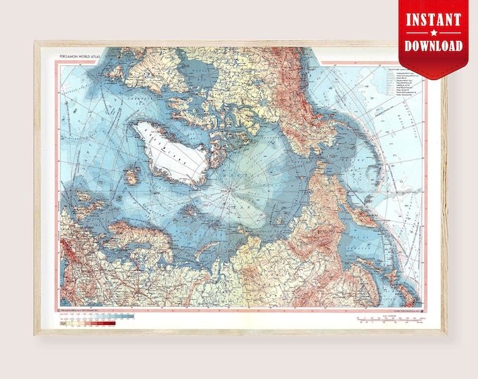 Arctic Map North Pole Art Print 1967 Digital - North Pole Wall Art Home ...