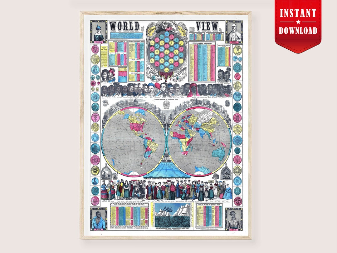 World Map at One View Poster Download - Vintage World History Map Print ...