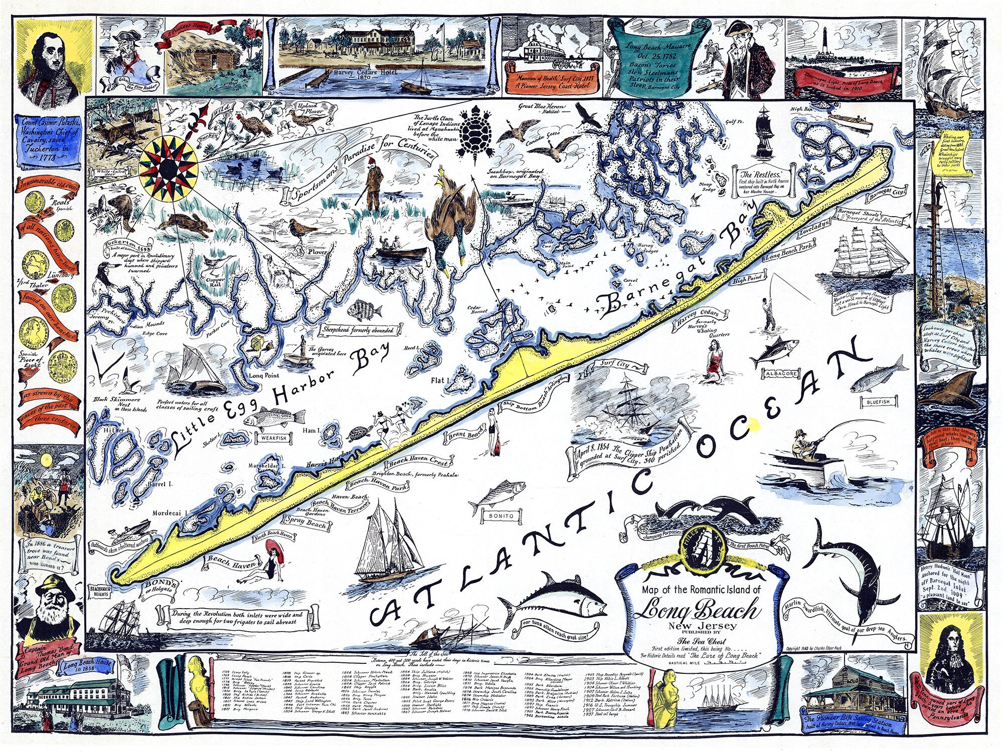 Long Beach Map New Jersey Poster Digital Romantic Map Long Beach NJ ...