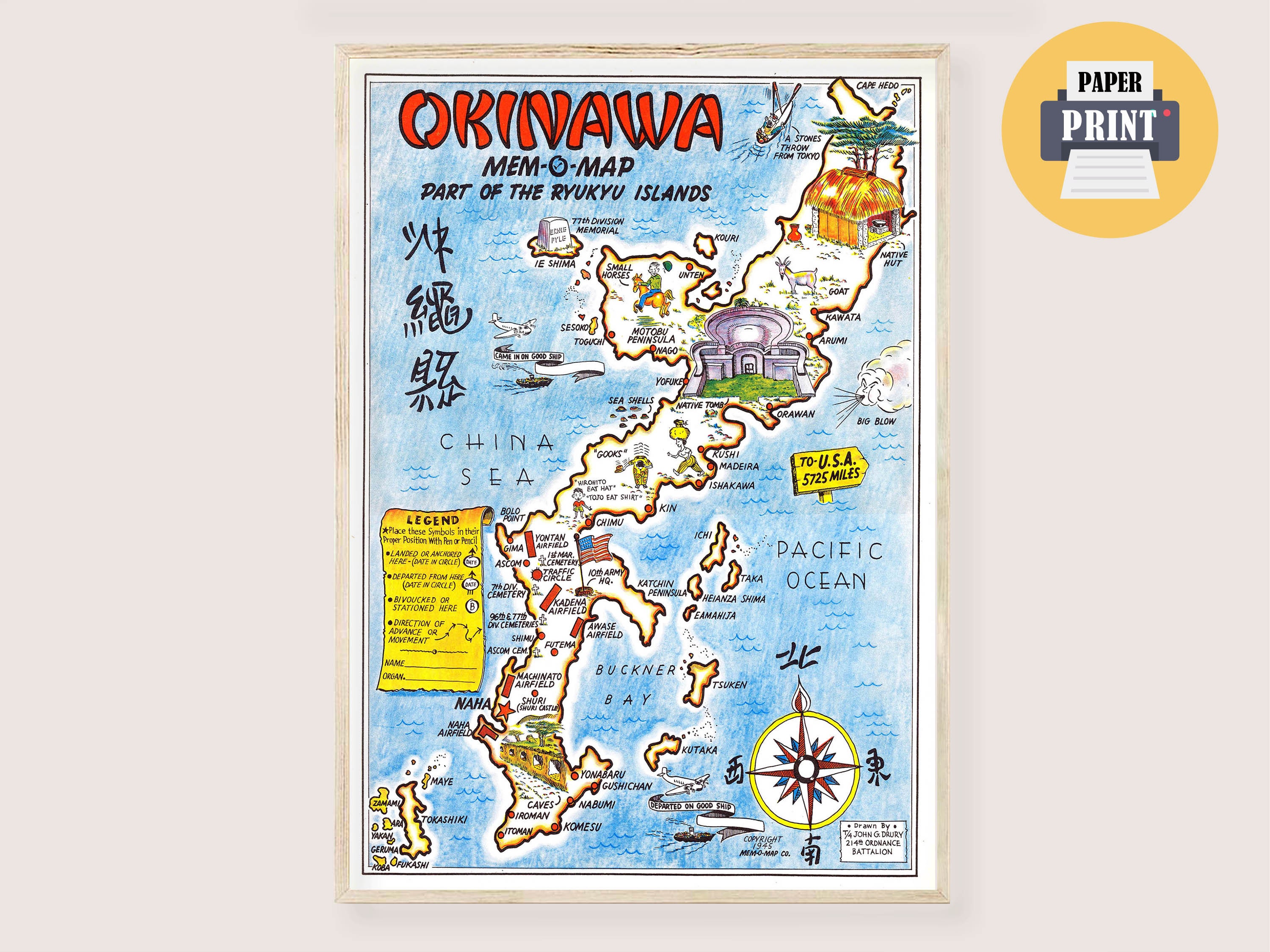 Okinawa Map Poster Download Pictorial Map Okinawa Wall Art, Vintage ...