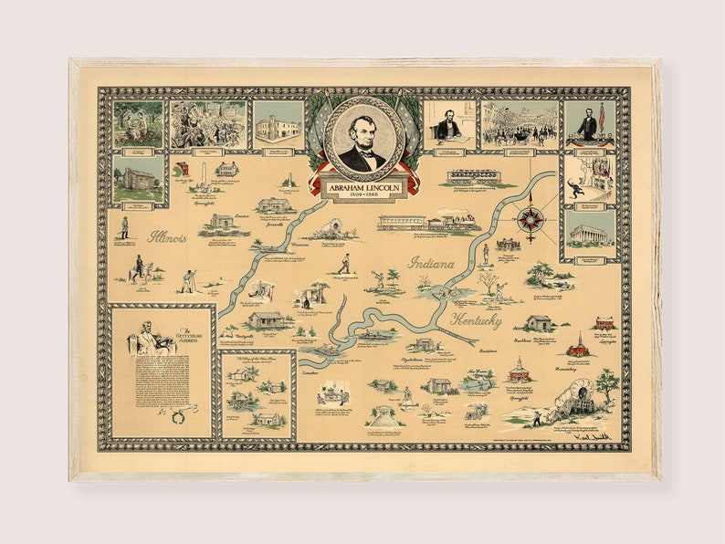 Abraham Lincoln Historic Map Download - Historic Lincoln Map Indiana ...