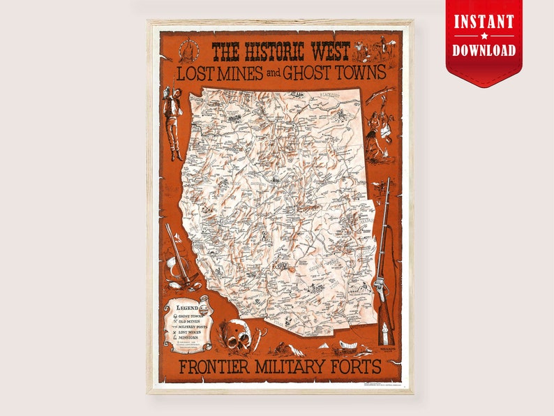 Nevada Ghost Towns Map Download - Authentic Map of Nevada Ghost Towns ...