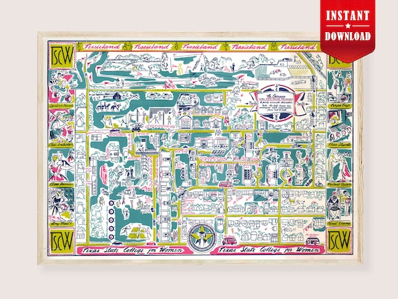 Texas State College for Women Campus Map Download Women - Etsy