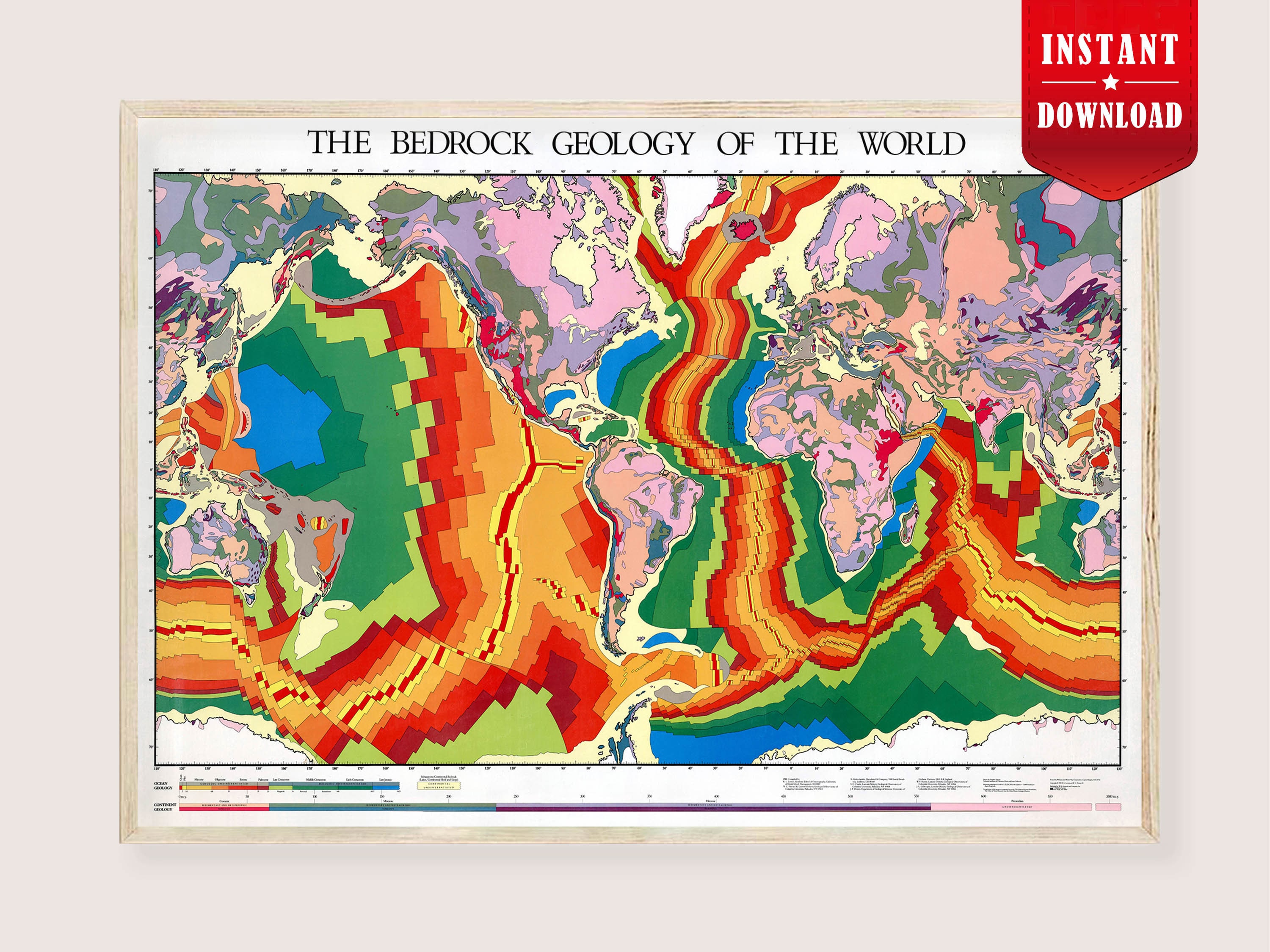 World Geological Map Oceanic Continental Print Digital - Tectonics Map ...