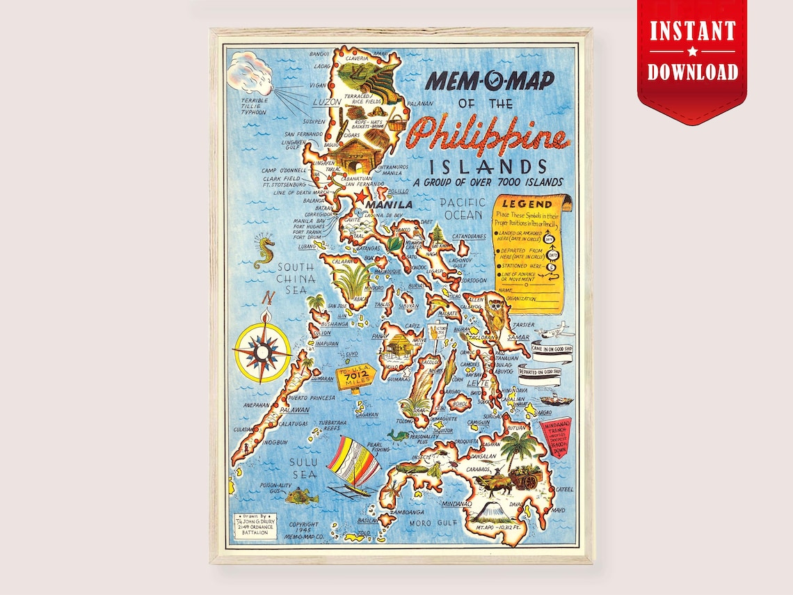 Philippines Map Art Poster Digital - Pictorial Map Philippines Map ...