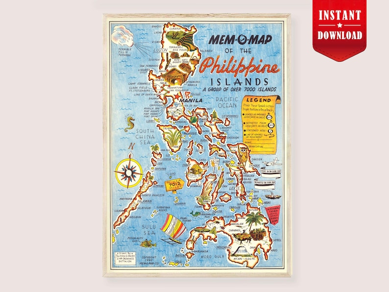 Philippines Map Art Poster Digital - Pictorial Map Philippines Map ...