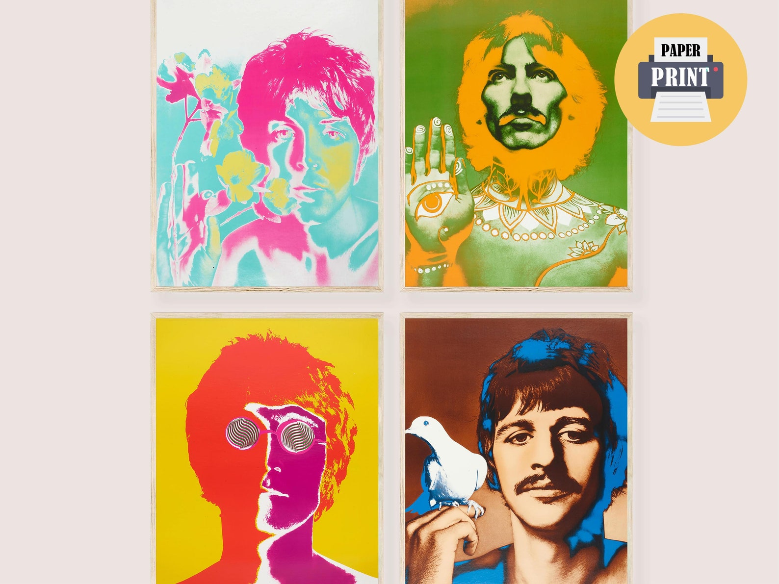 The Beatles Art Print Posters Vintage Beatles Poster Portraits Cartoon Print Beatles Retro Music ...
