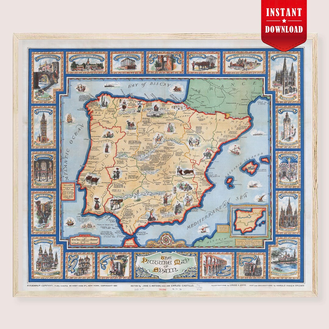 Spain Map 1931 Civil War Era Printable Vintage Pictorial Spain History ...