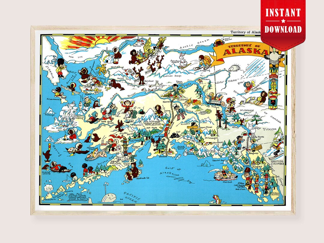 Alaska Map Kids Print Digital - Pictorial Travel Alaska Map Download ...