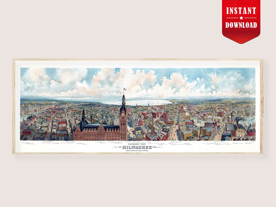Milwaukee Map Art Print Digital US Map Milwaukee 1898 Panoramic Print ...