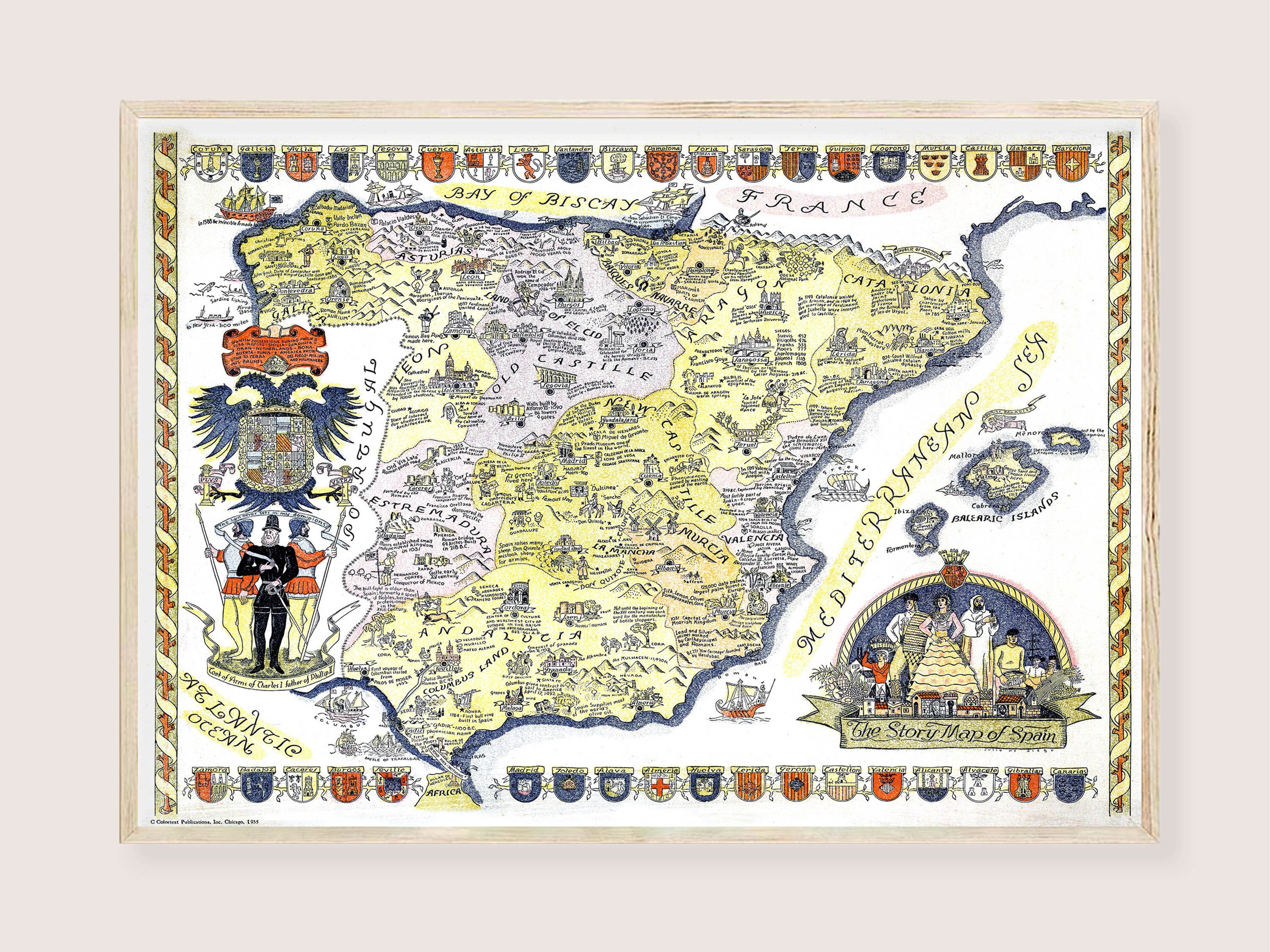 Spain 1935 Map Download - Large Map of Spain Wall Art Decor Vintage ...