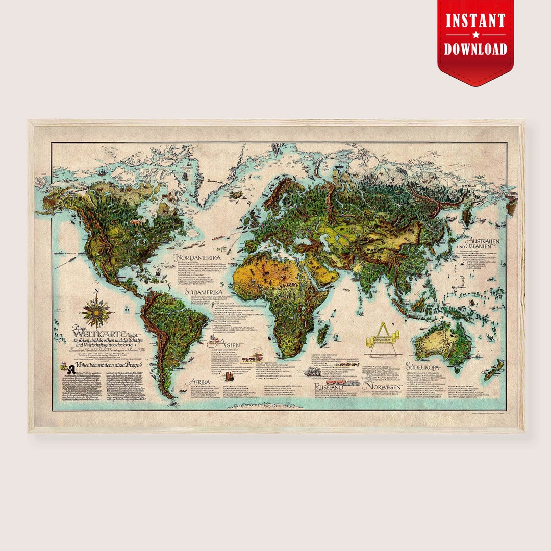 World Map 1950 Print Post World War 2 Digital World Map UN Countries ...