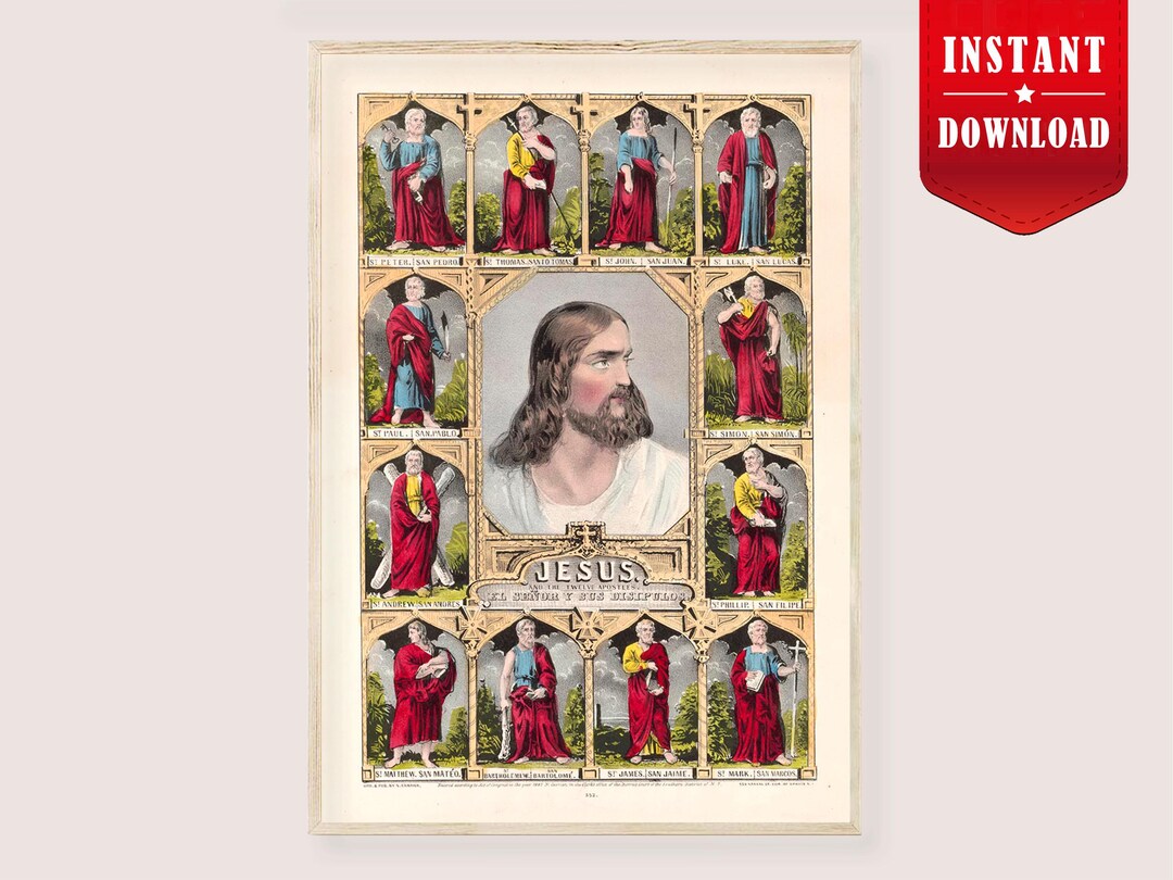 Jesus & Twelve Disciples Poster, Vintage Lord Poster Biblical Art Print ...