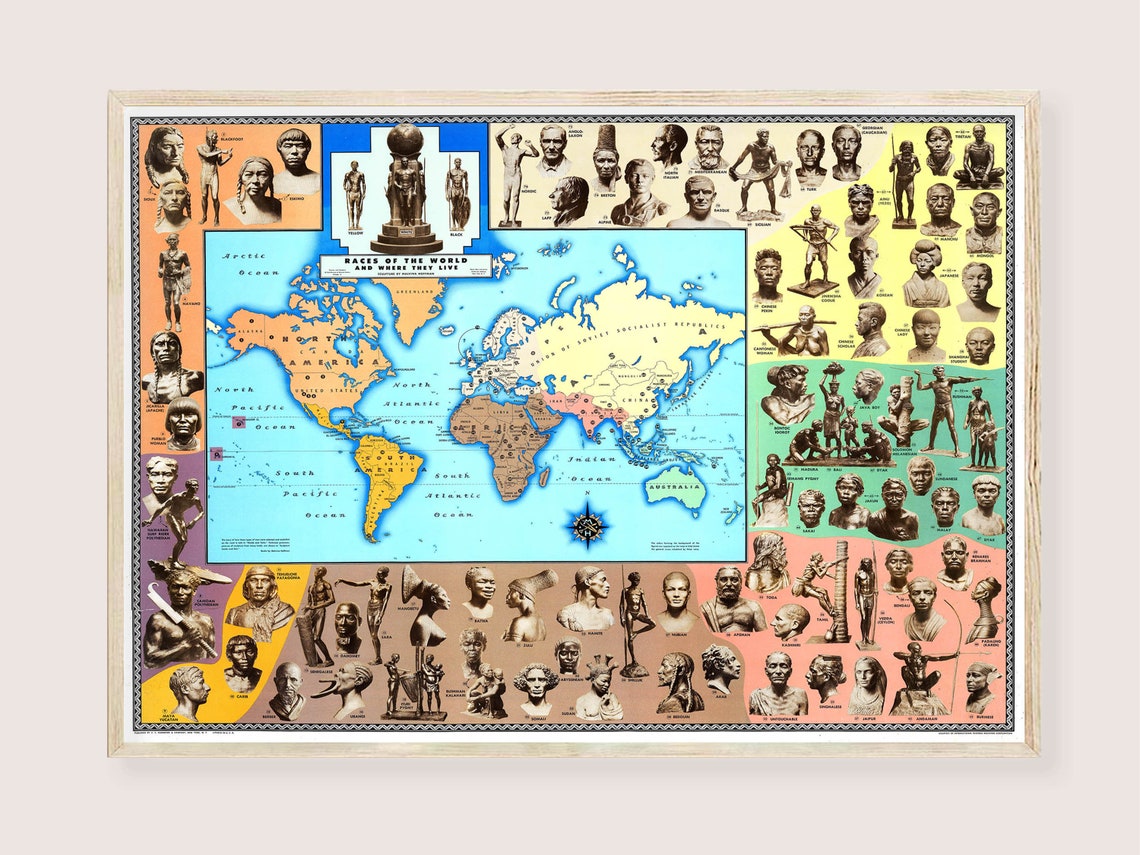 Races of the World Map Download - Old Map Ethnic Groups Print Digital ...