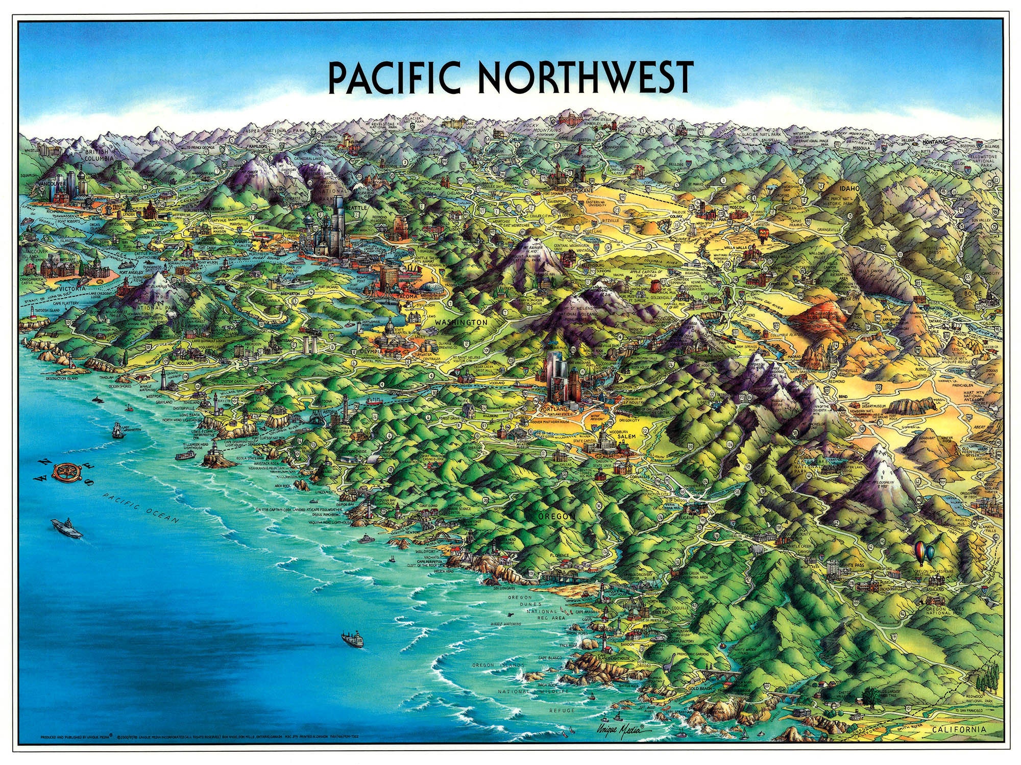 Pacific Northwest Map USA Art Print Digital Oregon Idaho Art Poster ...