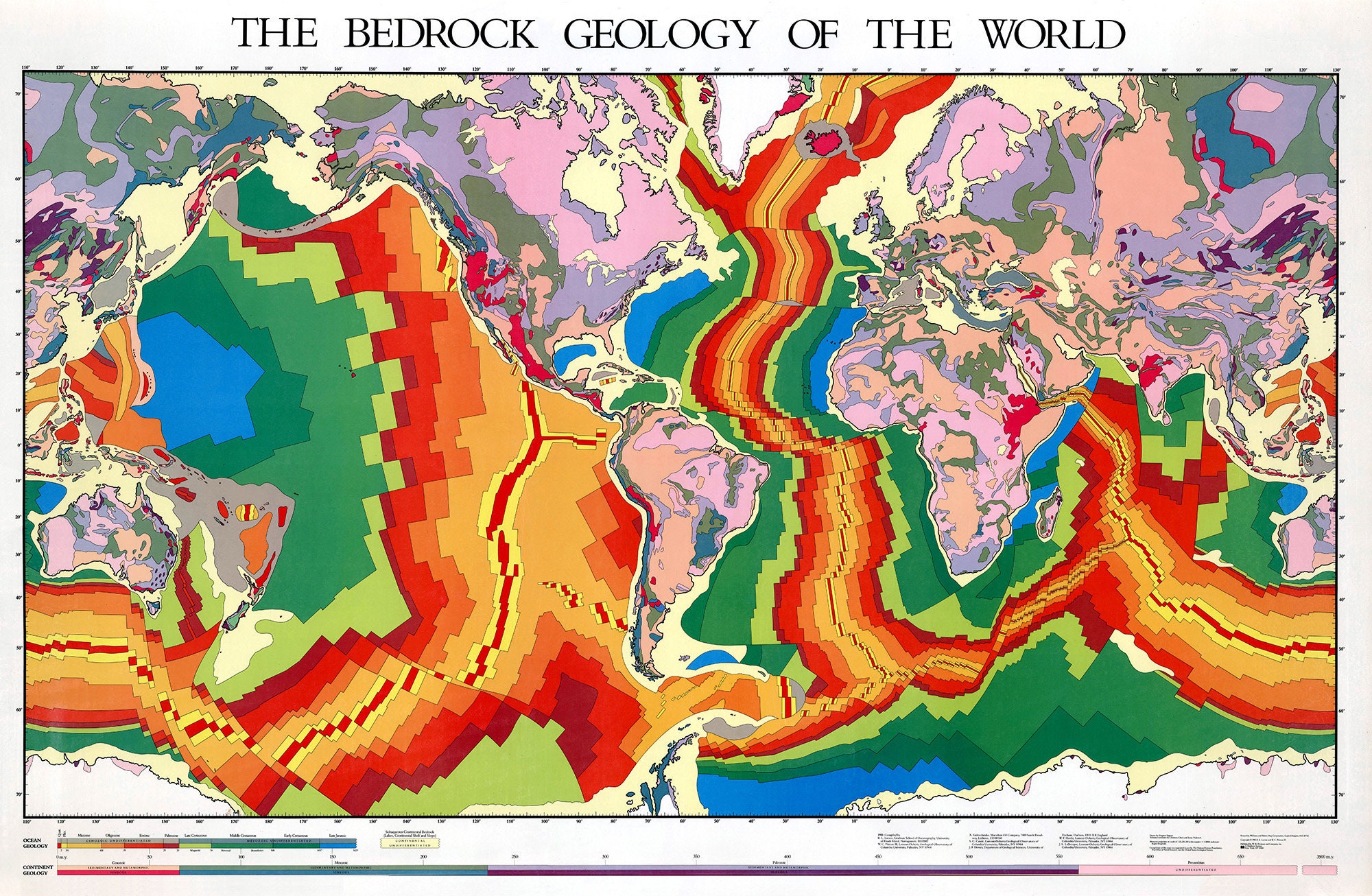 World Geological Map Oceanic Continental Print Digital - Tectonics Map ...