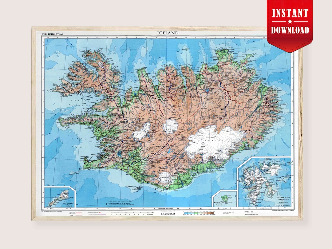 Iceland Map Art Physical Print Download Old Map of Iceland Science ...