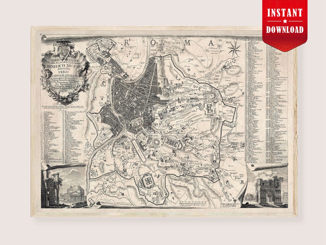 Rome Map Print Digital - Pictorial Map Old Rome Download, Vintage Rome ...