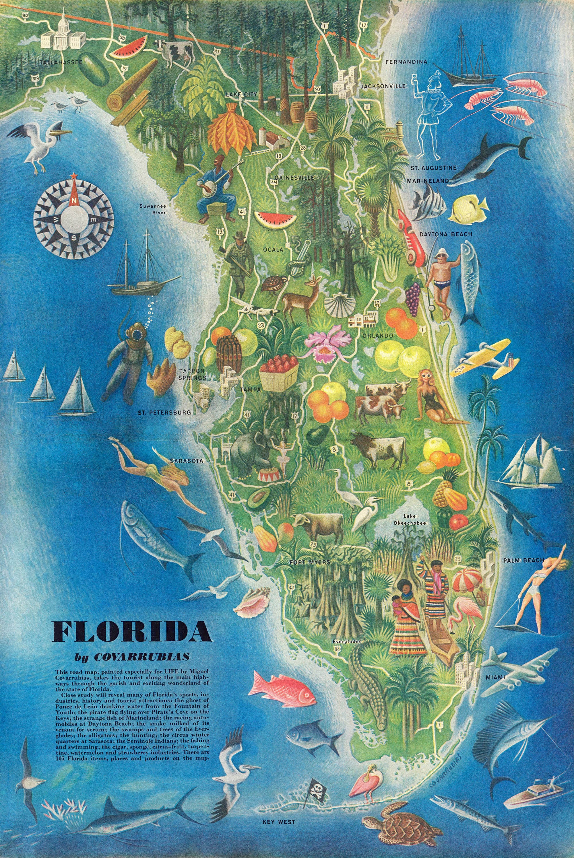 Florida Map Art Print Digital Old Florida State Poster Download ...