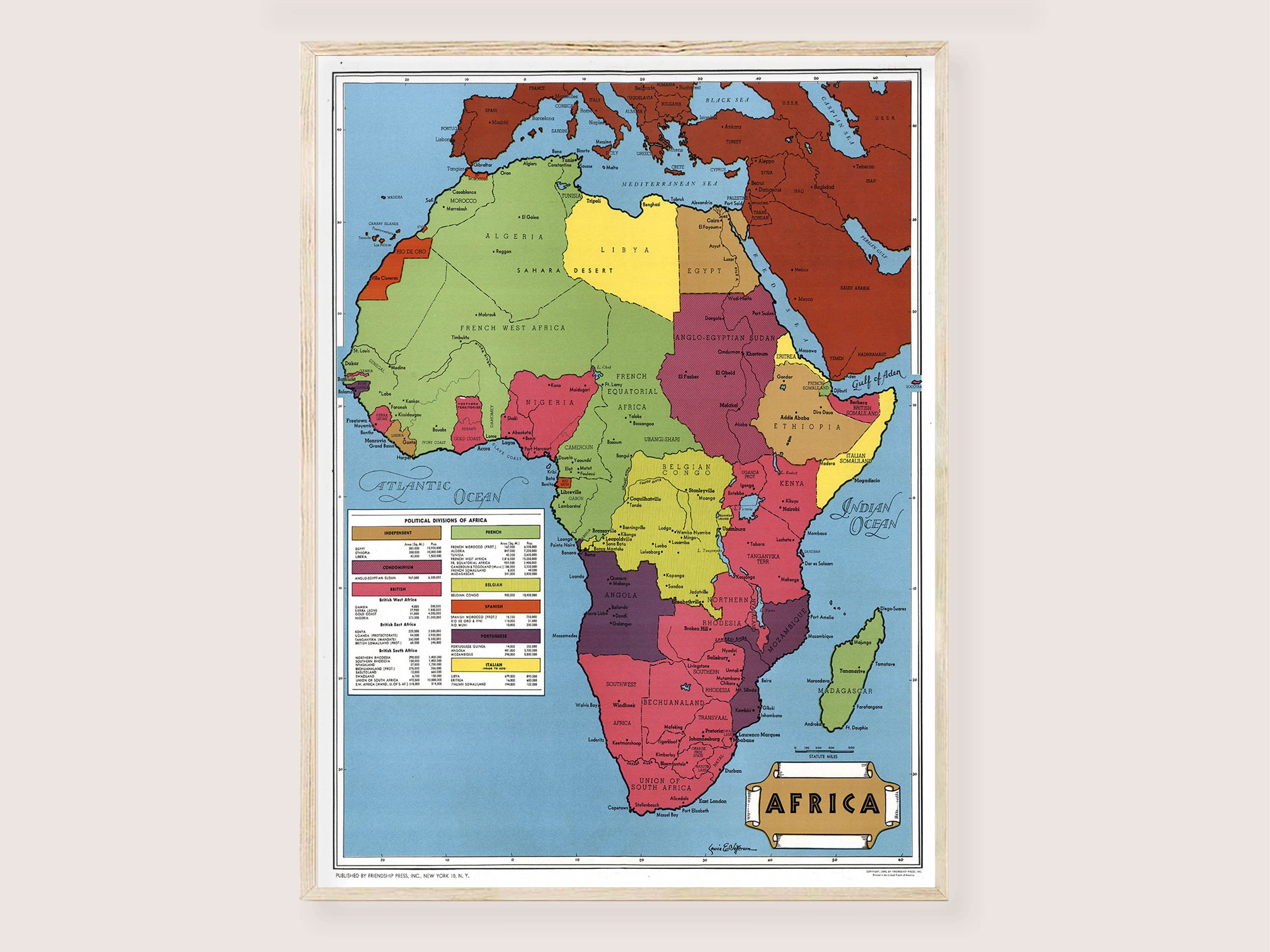 Old Map of Africa 1945 Print Download - Africa Country Map Art Print ...