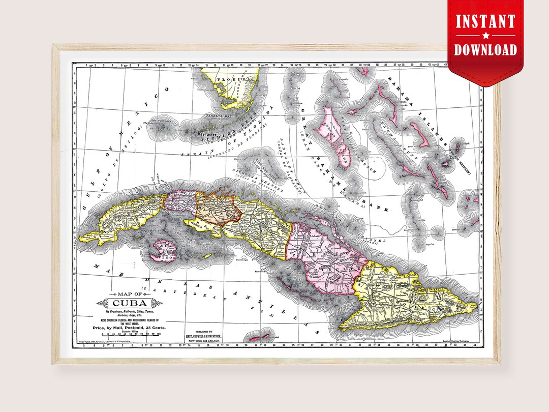 Cuba Map 1897 Old Art Print Digital - Vintage Map of Cuba Poster ...