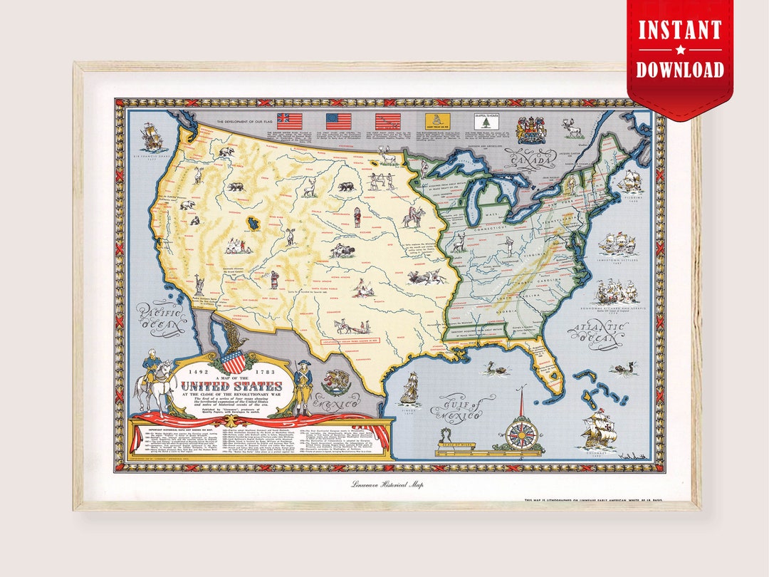 Educational Map United States Historical Printable - American ...