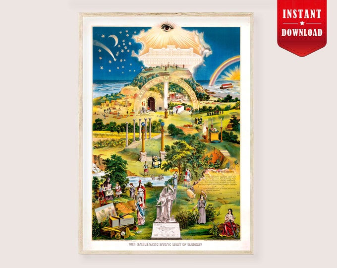 Freemason Poster Mystic Light Masonry Art - Vintage Masonic Lithography ...