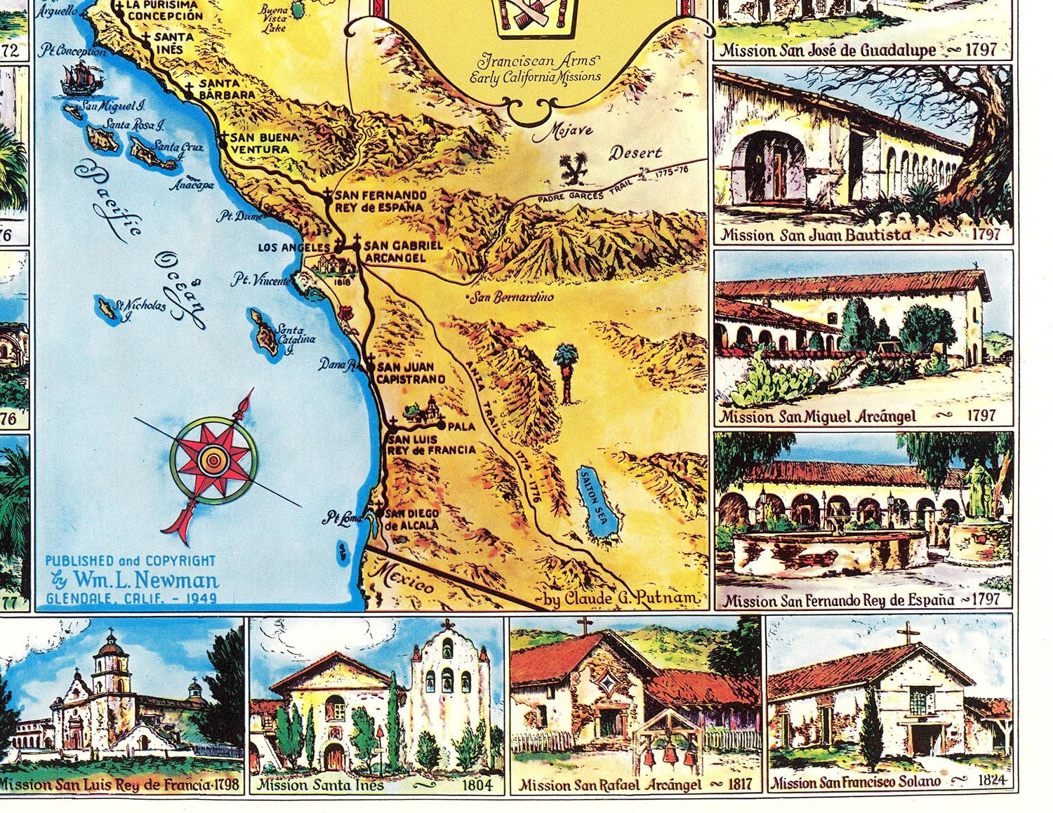 California Missions Map Download Pictorial Map California Missions Art ...