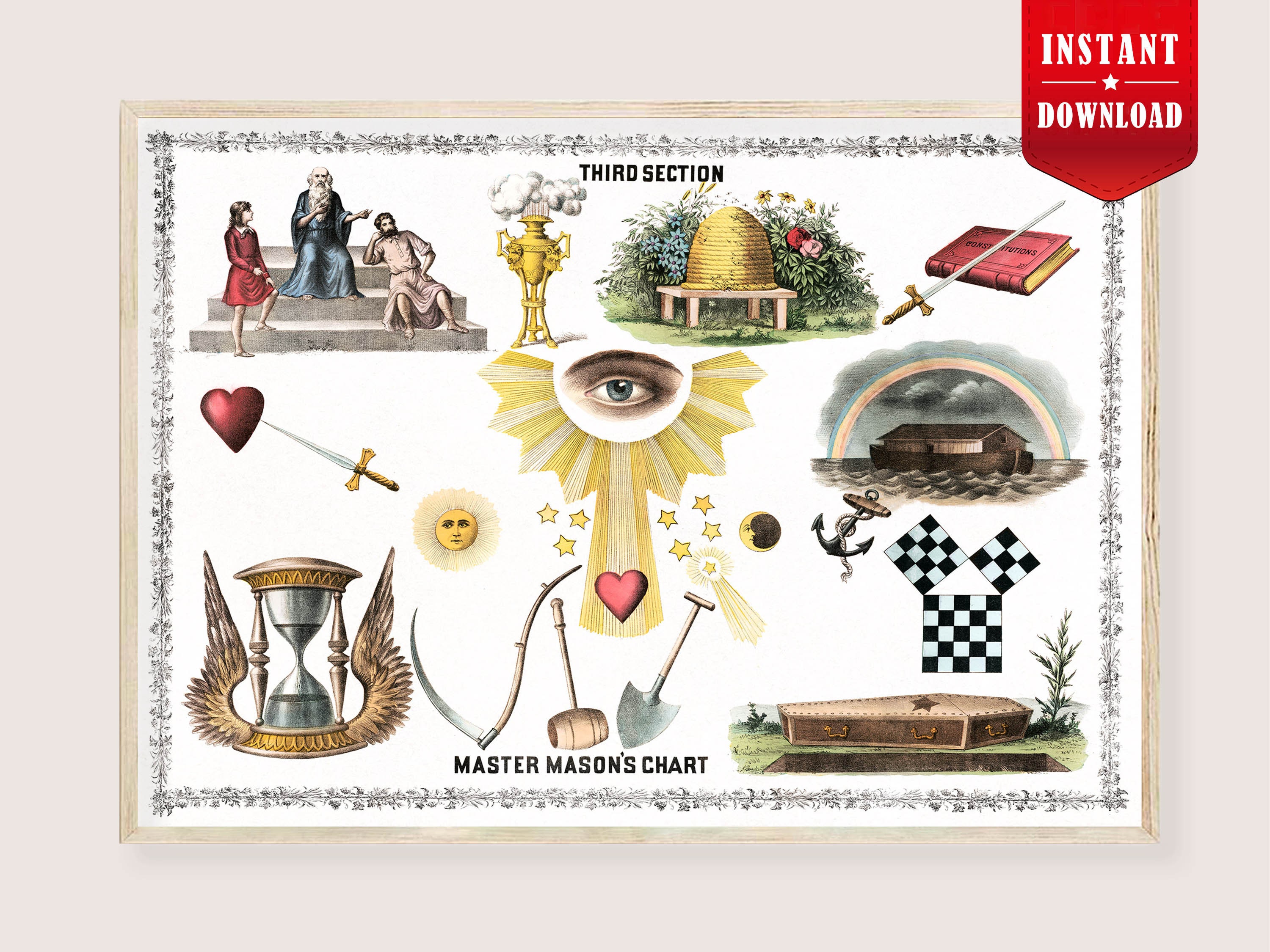 Master Mason's Chart Freemason Art Poster Masonic History Vintage ...