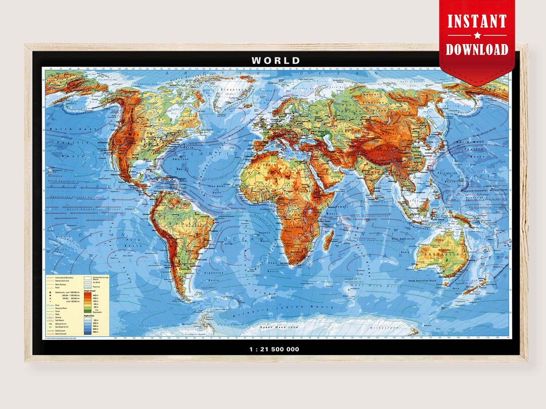 Large World Map Download - Nursery World Map Art Kids Room, Kids Retro ...