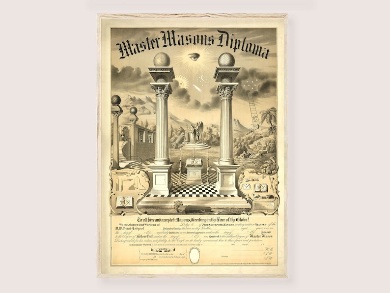 Master Masons Diploma, Freemason Art Poster Masonic History Vintage ...