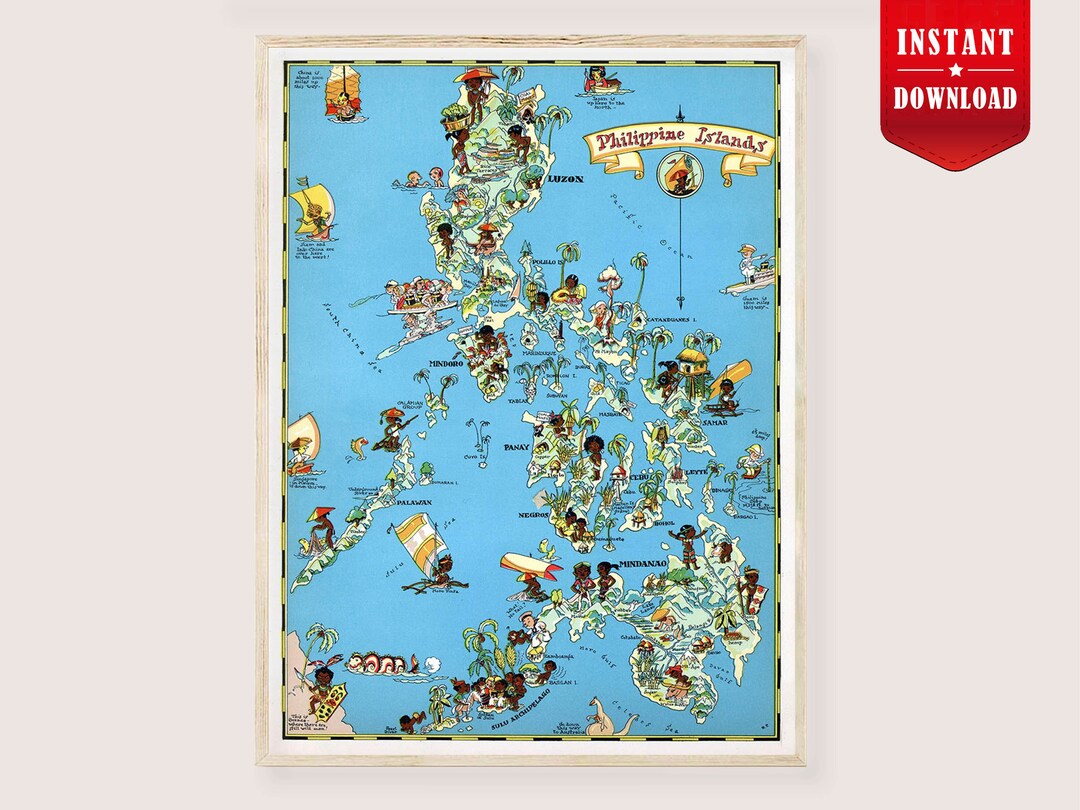 Philippines Map Islands Art Poster Digital - Pictorial Map Philippines ...
