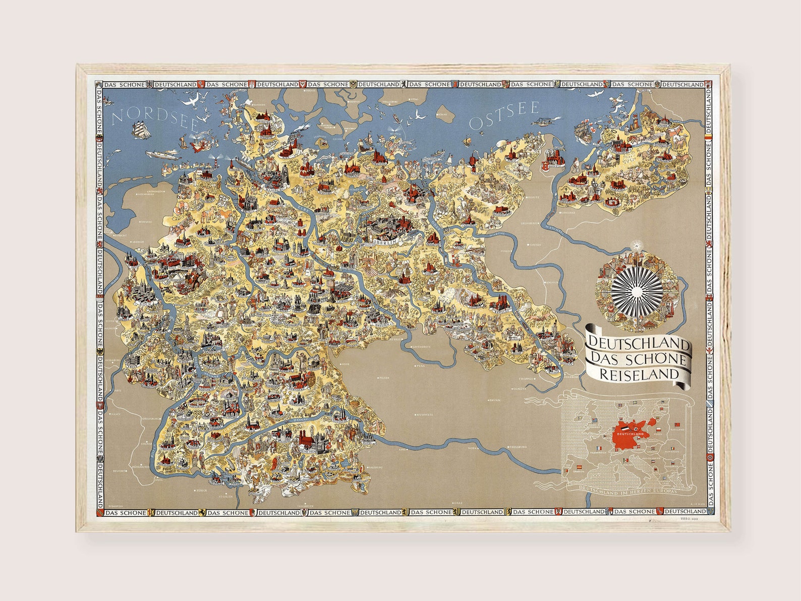 Germany Map Vintage Print Download Large Map of Germany Wall Art Decor ...
