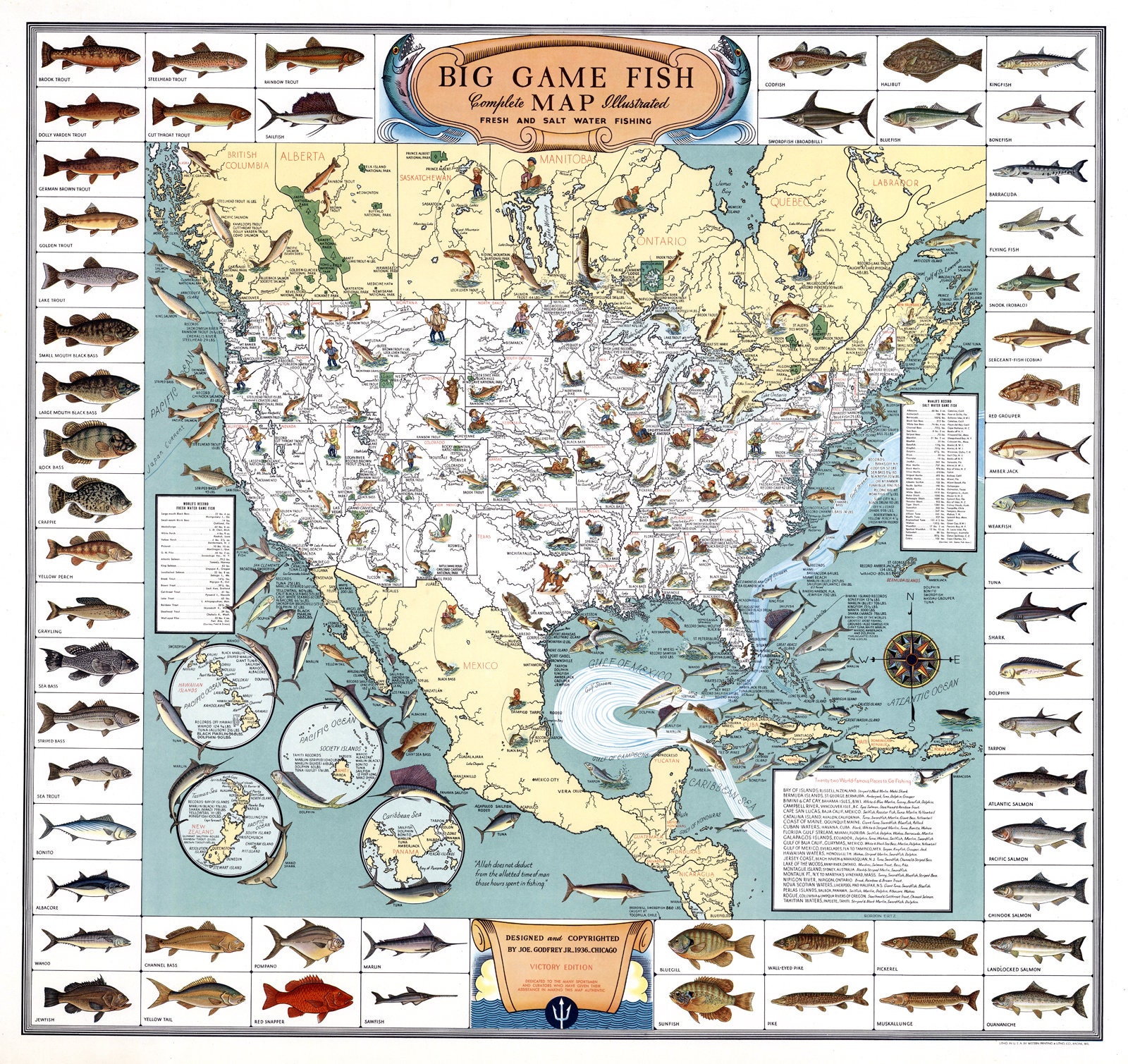 Big Game Fish Map Download Fish Map of the US Big Game Poster Digital ...
