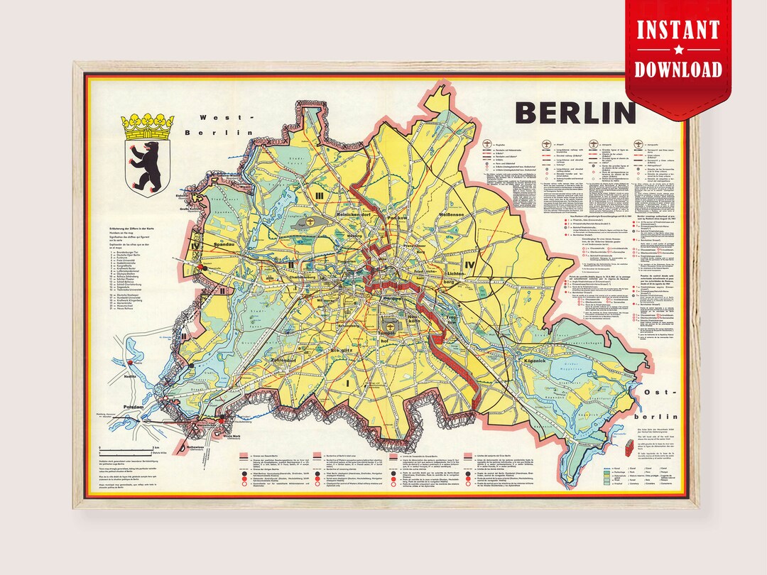 Berlin Map 1962 Print Digital - Old Berlin Map Poster Download Berlin City Map Poster, Berlin ...