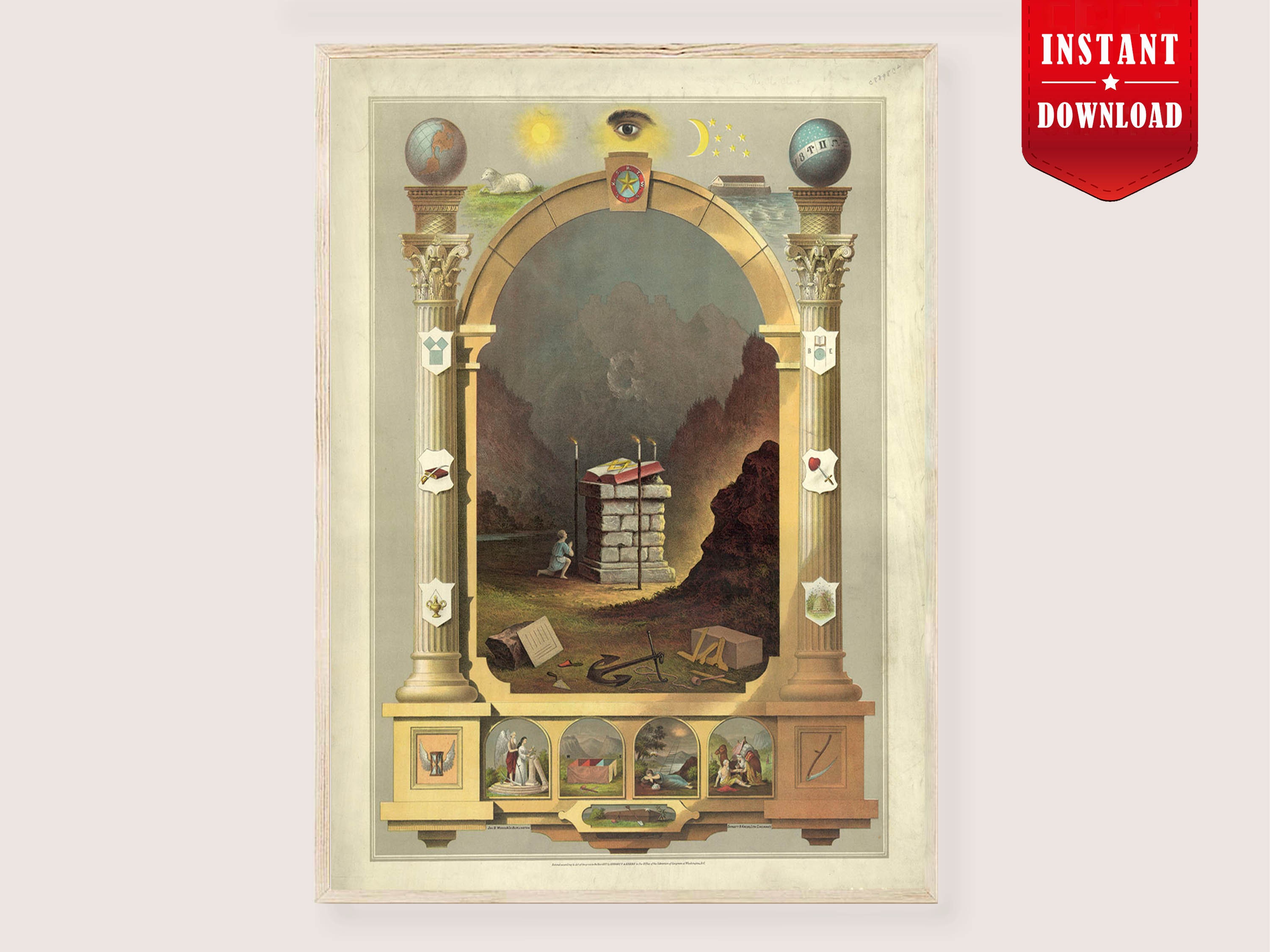 Masonic Chart Vintage Masonic Poster, Freemasonry Art, Freemason Arch ...