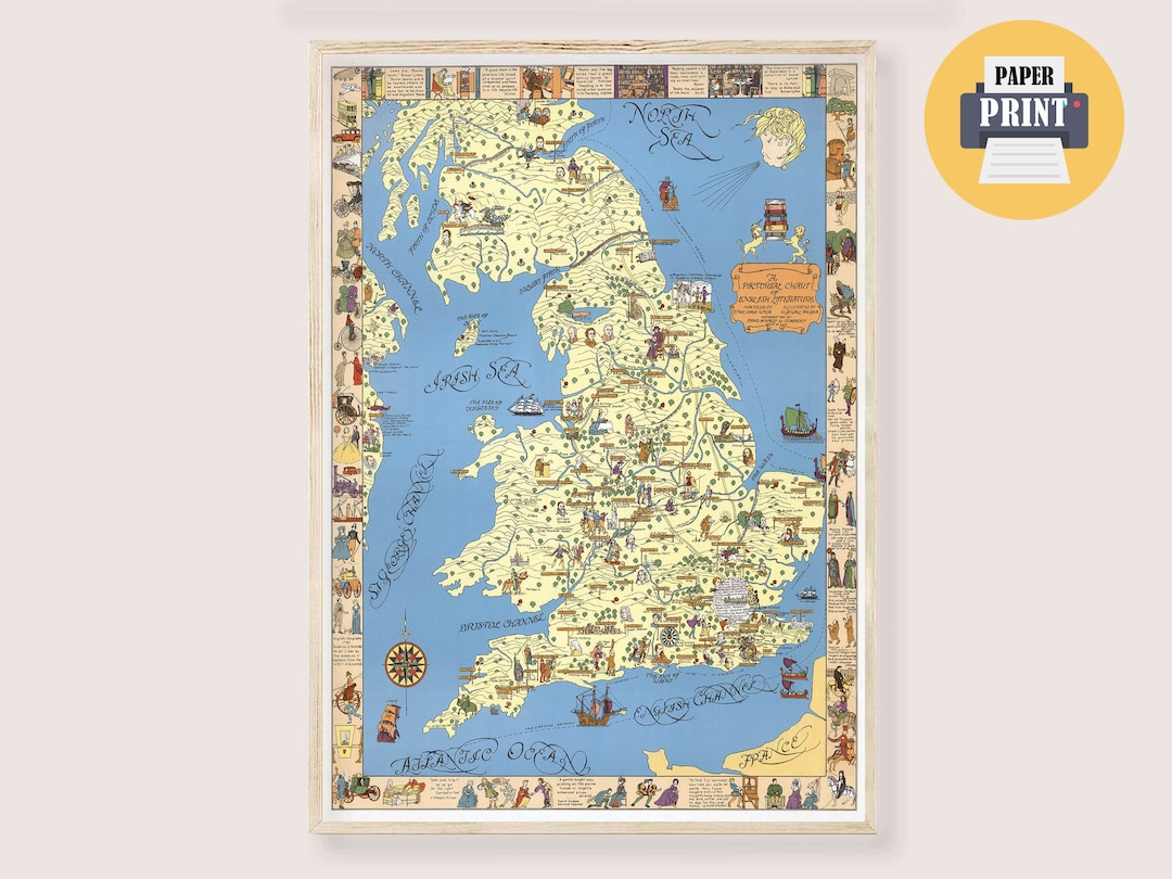 Uk Map of English Literature Poster Vintage Literatur Karte - Etsy.de