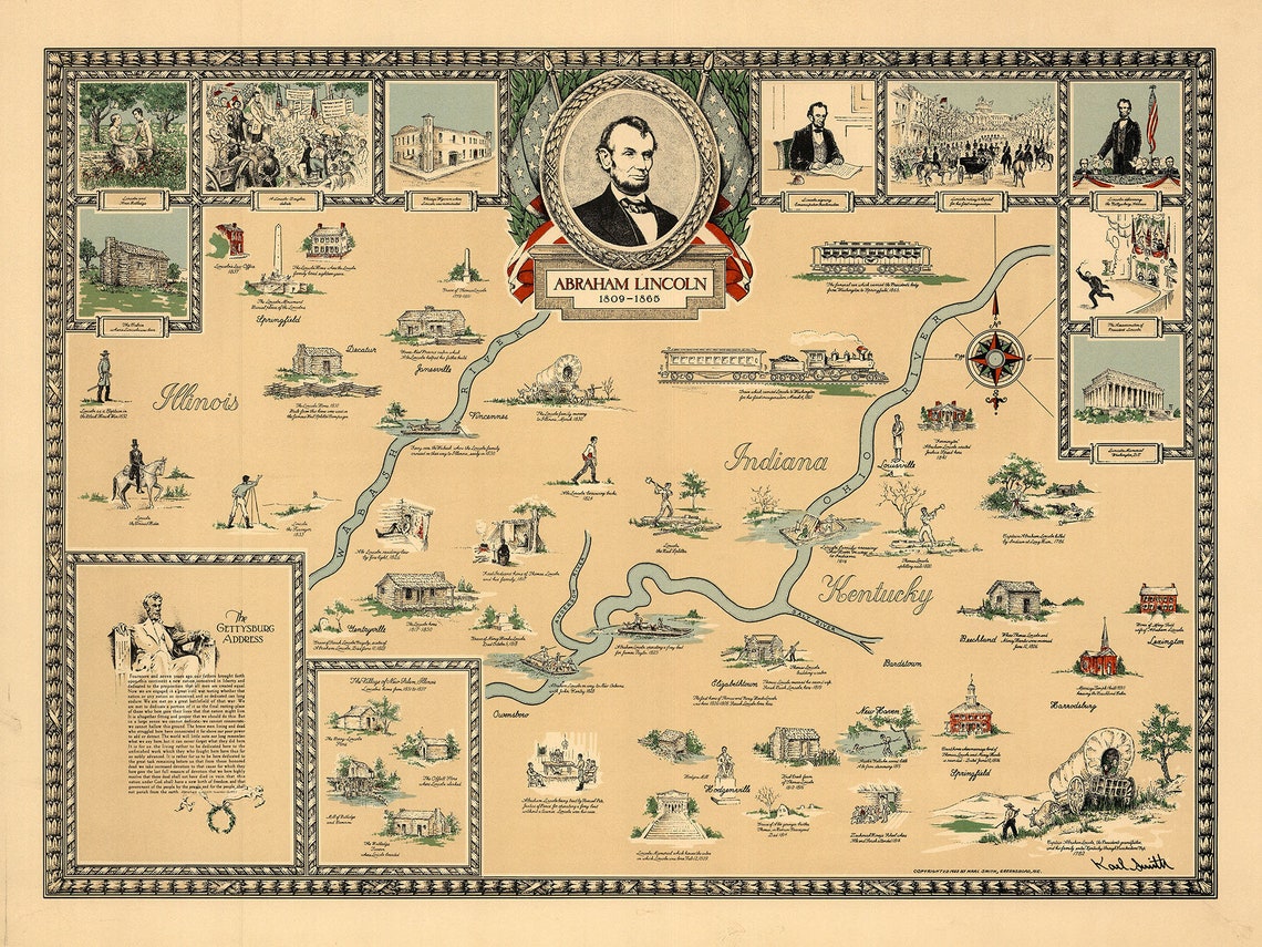 Abraham Lincoln Historic Map Download - Historic Lincoln Map Indiana ...