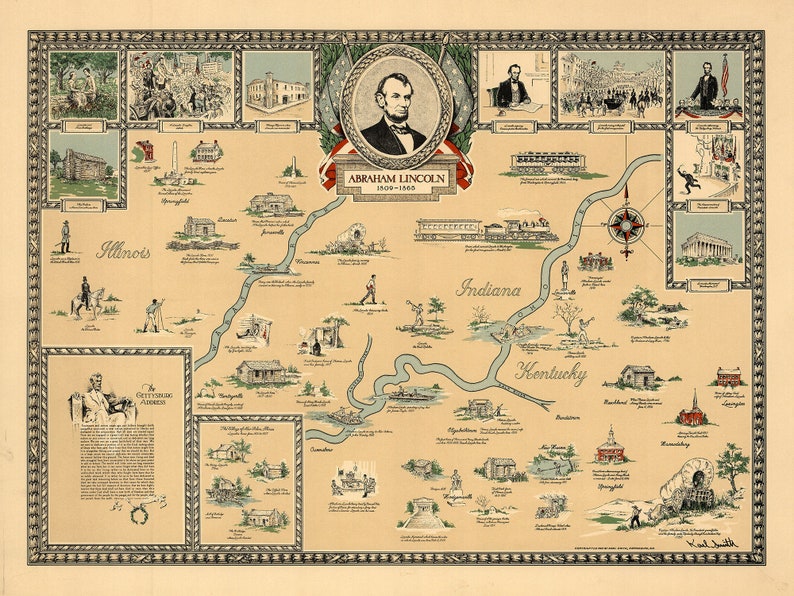 Abraham Lincoln Historic Map Download - Historic Lincoln Map Indiana ...