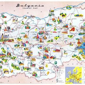 Bulgaria 1963 Vintage Map Old Sofia - Illustrated Print Eastern Europe ...
