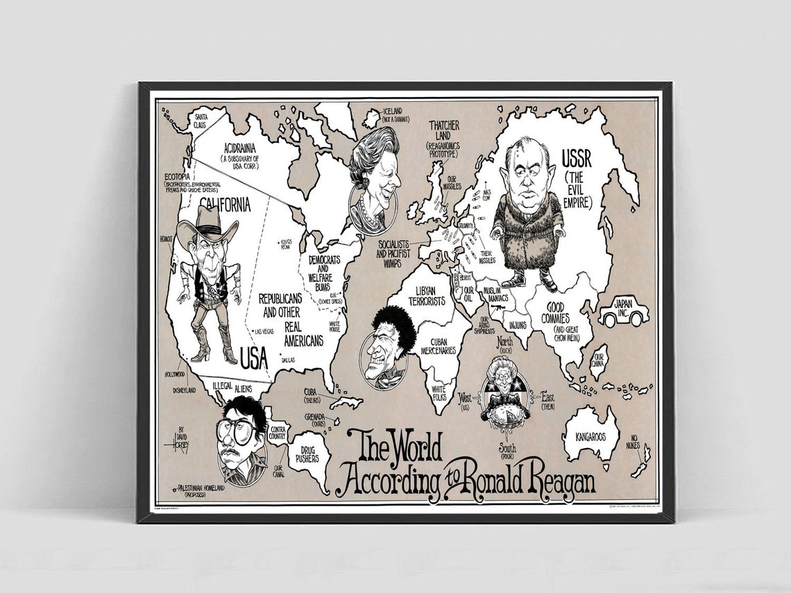 Funny World Map Ronald Reagan Poster Sale Retro Political - Etsy