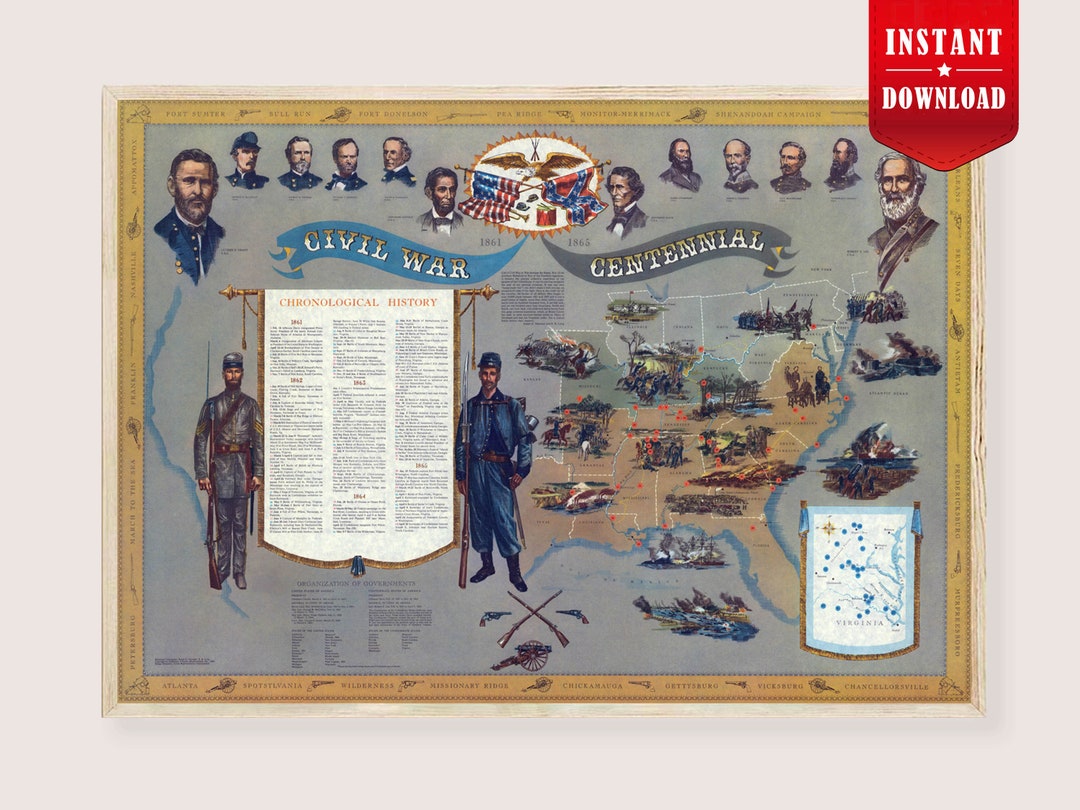 U.S. Civil War 1861-1865 Poster Digital - Civil War Centennial Historic ...