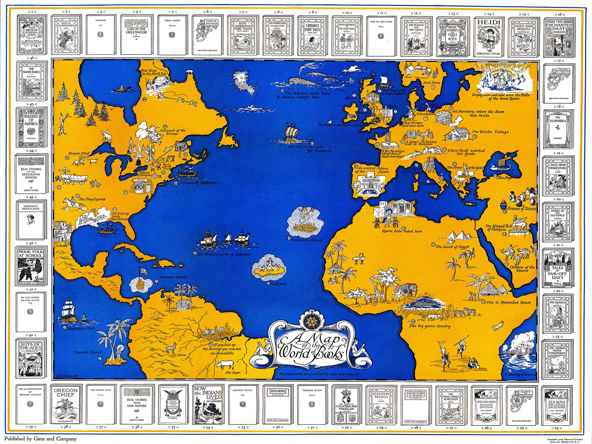 World Map of Books Download Retro Literary Pictorial Book Map World ...