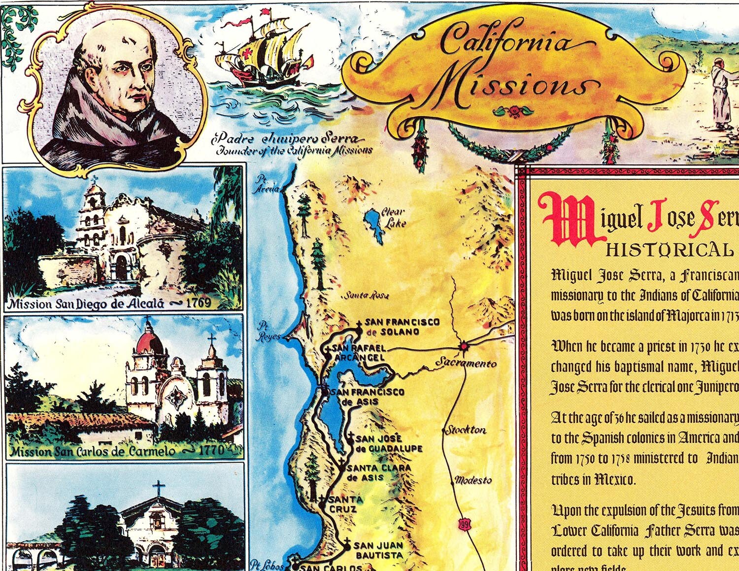 California Missions Map Download Pictorial Map California Missions Art ...