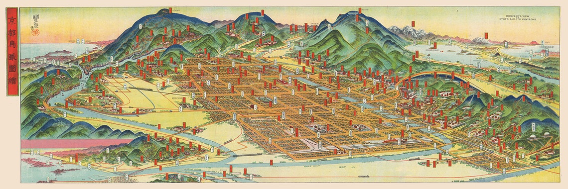 Japan Map Old Capital Kyoto Map Printable - Antique Poster Kyoto Print ...