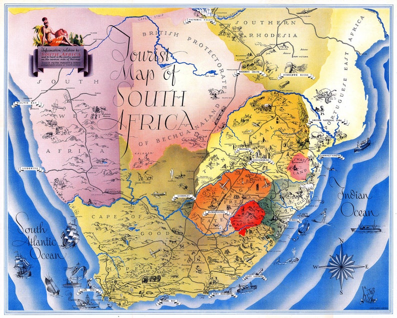 Tourist Map of South Africa Download South Africa Route Map - Etsy