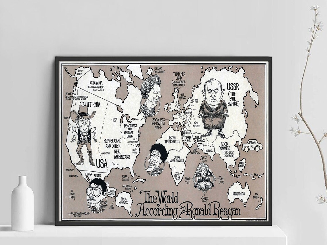 Funny World Map Ronald Reagan Poster Sale Retro Political - Etsy
